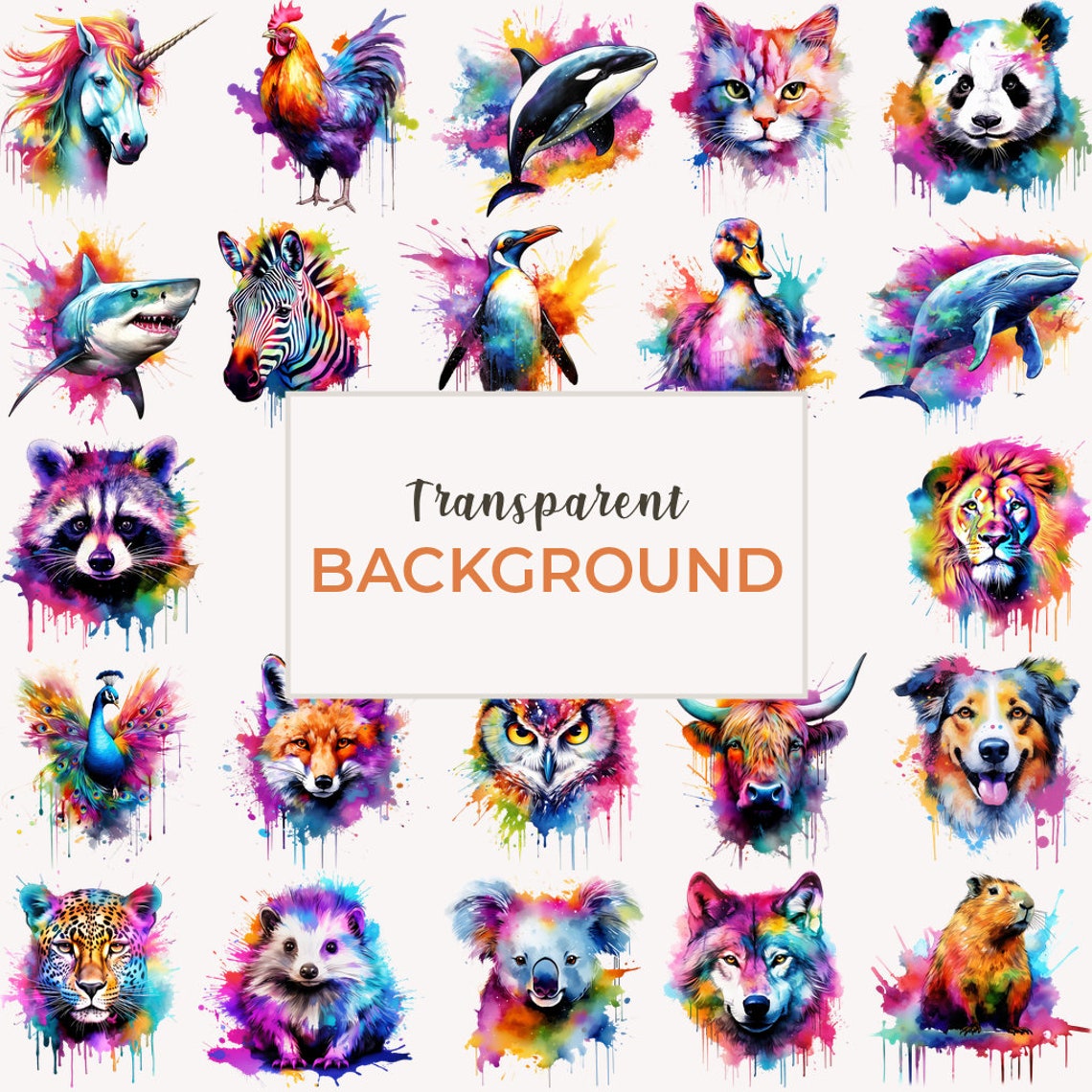 Watercolor Rainbow Animals Clipart Bundle, Cute Rainbow Animals Clip ...