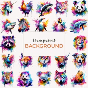 Watercolor Rainbow Animals Clipart Bundle, Cute Rainbow Animals Clip ...