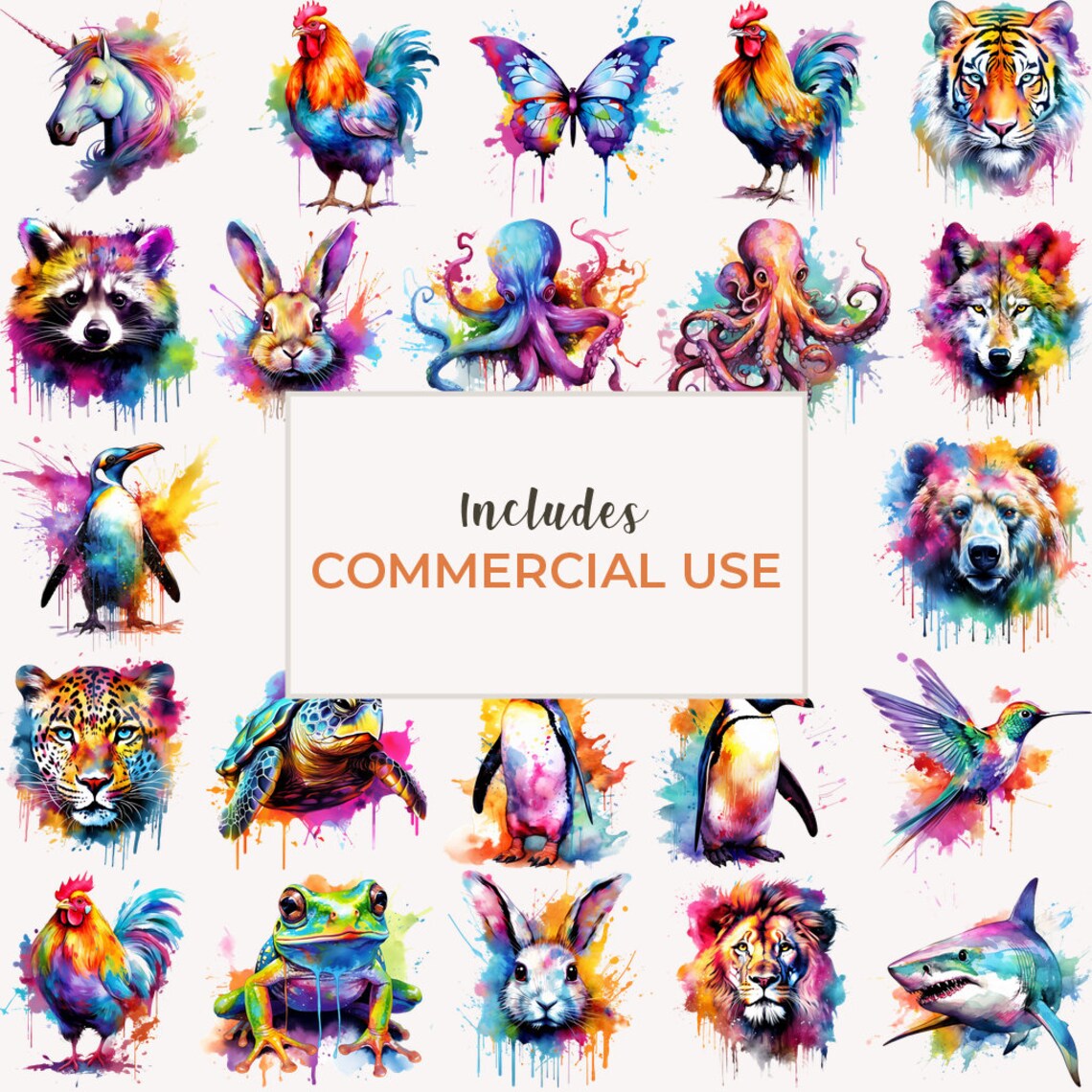 Watercolor Rainbow Animals Clipart Bundle, Cute Rainbow Animals Clip ...