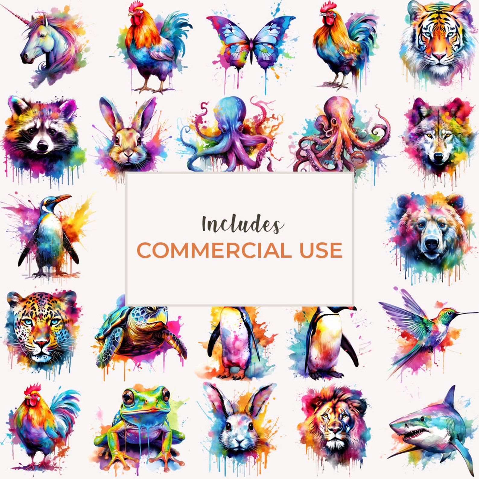 Watercolor Rainbow Animals Clipart Bundle, Cute Rainbow Animals Clip ...