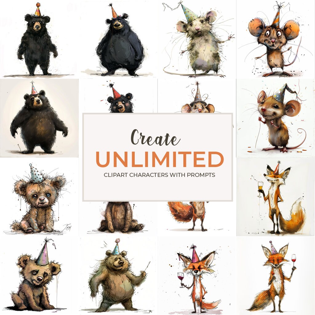Midjourney Prompts for Whimsical Party Animals Clipart Creation ...