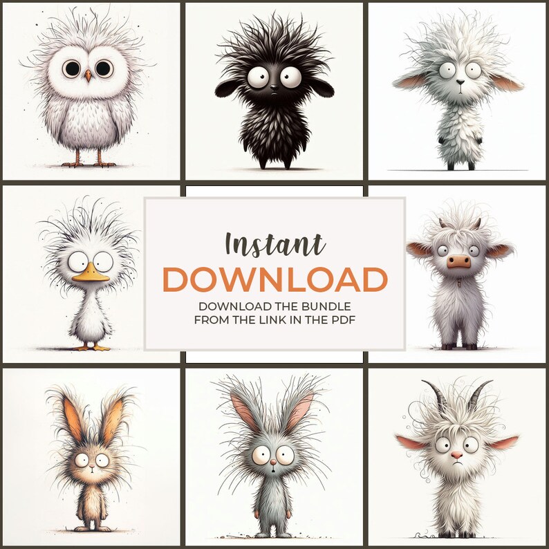 Quirky Farm Animals JPG Clipart Whimsical Cow Pig Goat Sheep Cattle ...