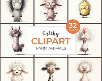 Quirky Farm Animals PNG Clipart Whimsical Cow Pig Goat Sheep Cattle ...