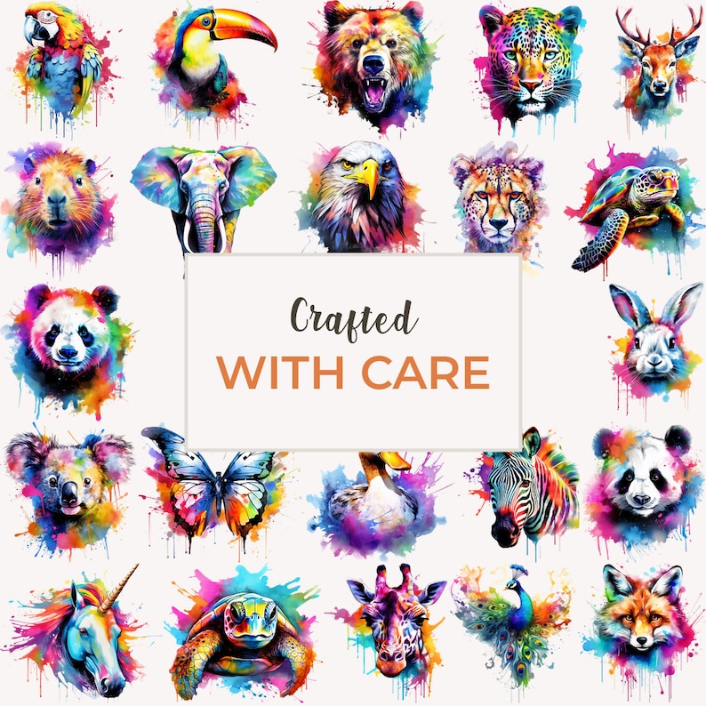 Watercolor Rainbow Animals Clipart Bundle, Cute Rainbow Animals Clip ...
