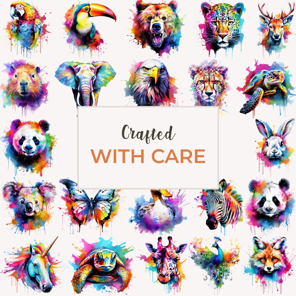 Watercolor Rainbow Animals Clipart Bundle, Cute Rainbow Animals Clip ...