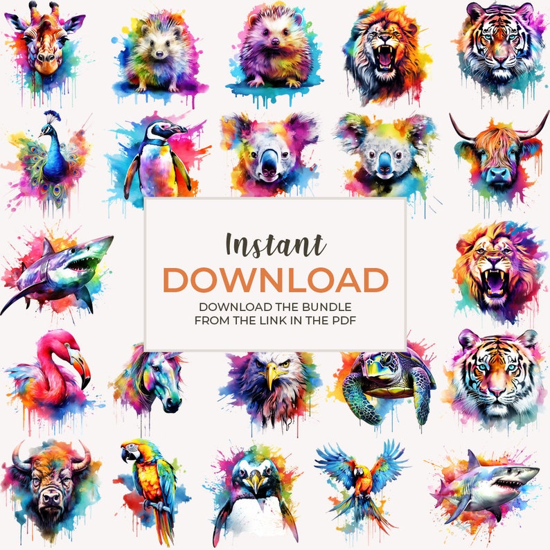 Watercolor Rainbow Animals Clipart Bundle, Cute Rainbow Animals Clip ...