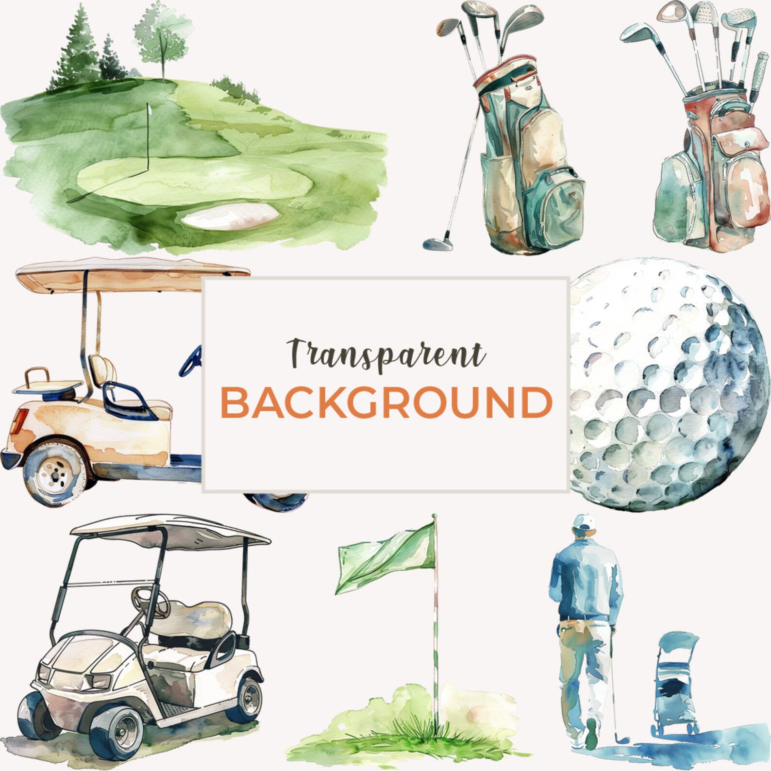 Watercolor Golf Clipart Bundle, Cute Golf Clip Art, Golf PNG, SVG - Etsy