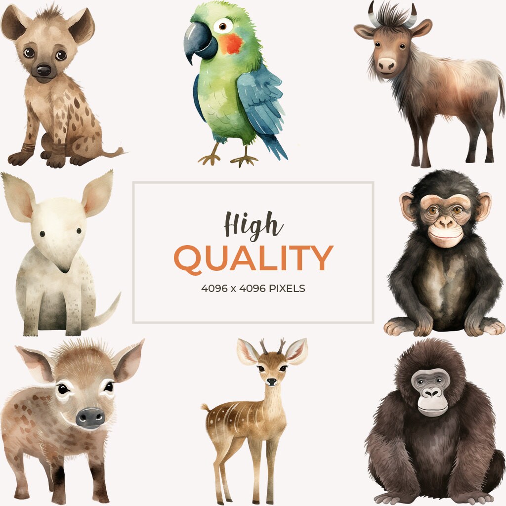 Watercolor Safari Clipart Bundle, Cute Safari Clip Art, Safari PNG, SVG ...