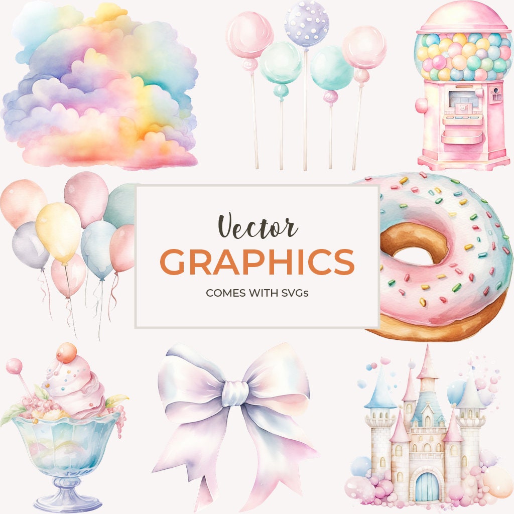 Pastel Candy Clipart Bundle, Cute Candy Clip Art, Candy PNG, SVG, Floss ...