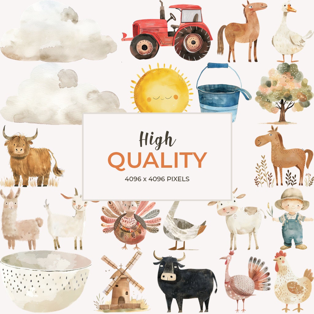 Watercolor Farm Animal Clipart Bundle Scrapbook Clipart Nursery Clipart ...