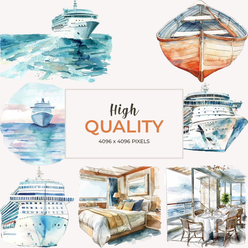 Watercolor Cruise Clipart Bundle, Cute Cruise Clip Art, Cruise PNG, SVG ...