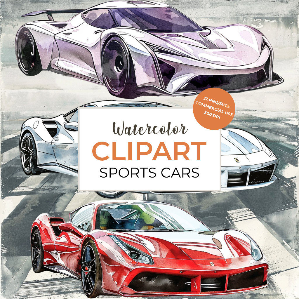 Watercolor Sports Cars Clipart Bundle, Cute Sports Cars Clip Art ...