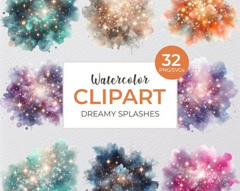 142 Dreamy Watercolor Splashes Clipart Bundle, Watercolor Splash Png ...