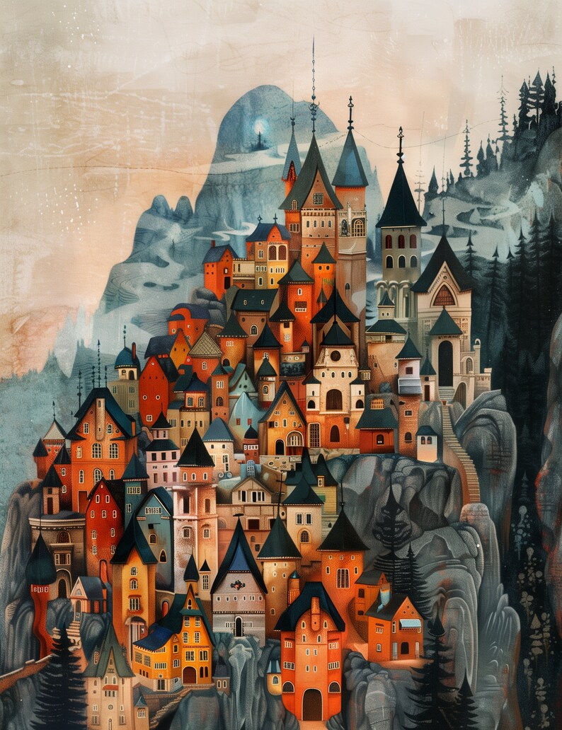 Digital Kit 10 Whimsical Mountainside Images Digital Art Printable Kit Instant Digital Download ...