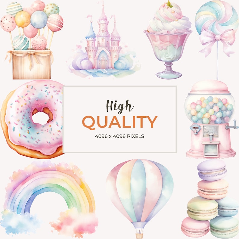 Pastel Candy Clipart Bundle, Cute Candy Clip Art, Candy PNG, SVG, Floss ...