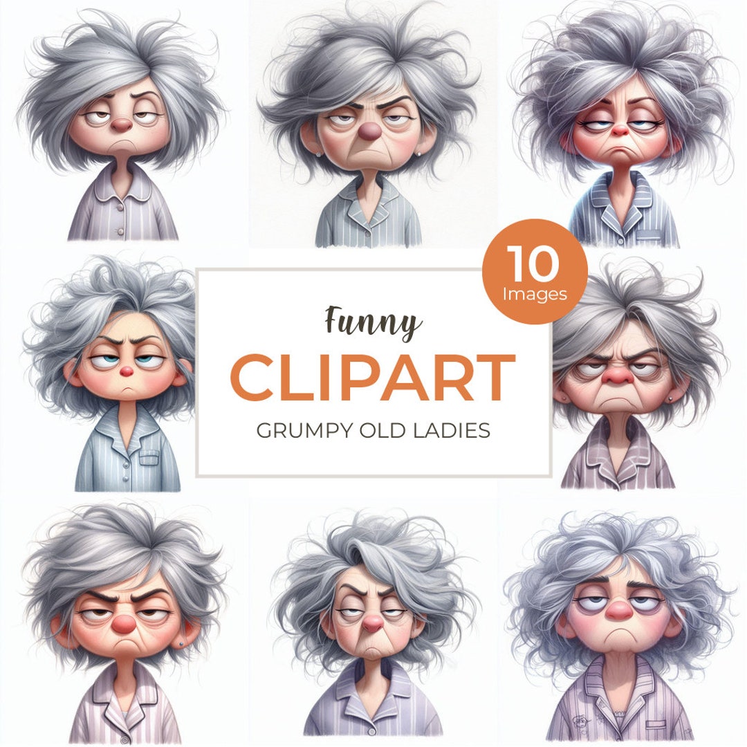 Funny Grumpy Old Ladies Clipart, Elderly Clipart, Cute Grandma, Old ...