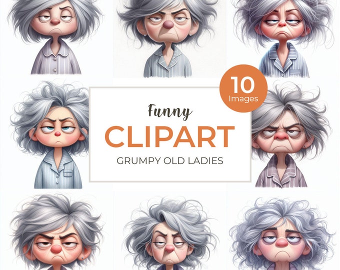 Cute Grumpy Granny Clipart, Woman Clipart, Funny Old Ladies, Grumpy ...