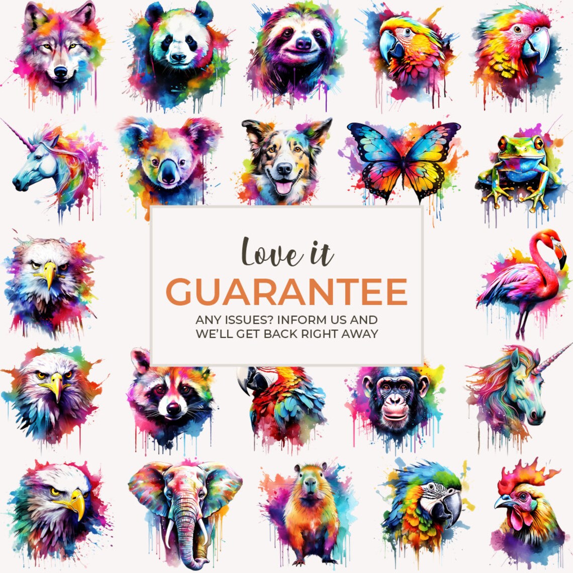 Watercolor Rainbow Animals Clipart Bundle, Cute Rainbow Animals Clip ...