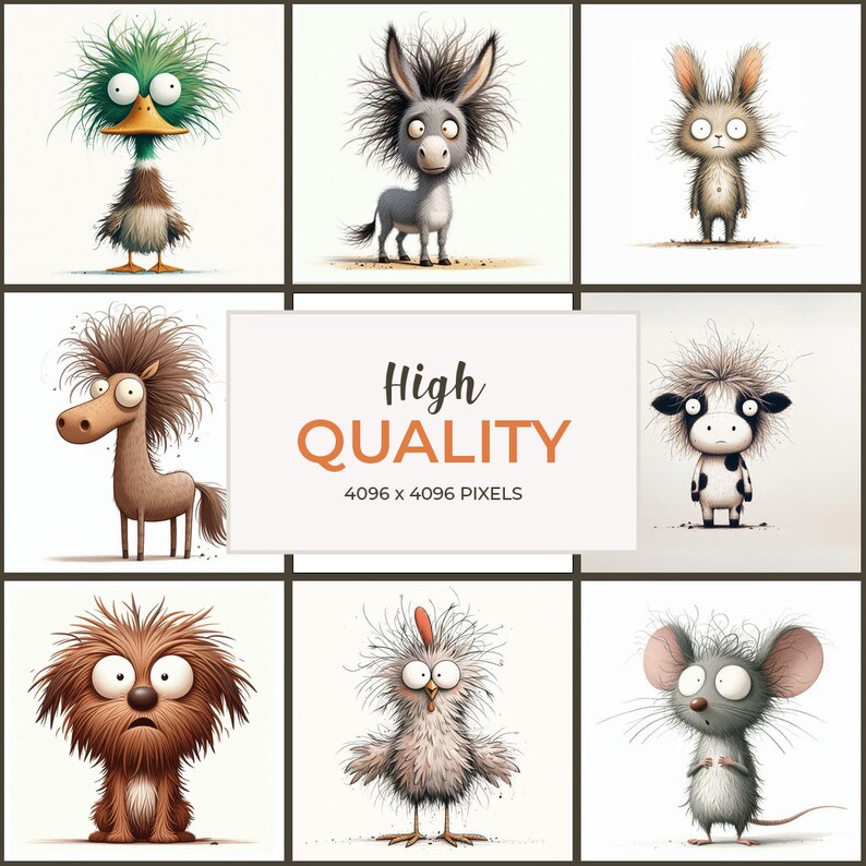 Quirky Farm Animals JPG Clipart Whimsical Cow Pig Goat Sheep Cattle ...