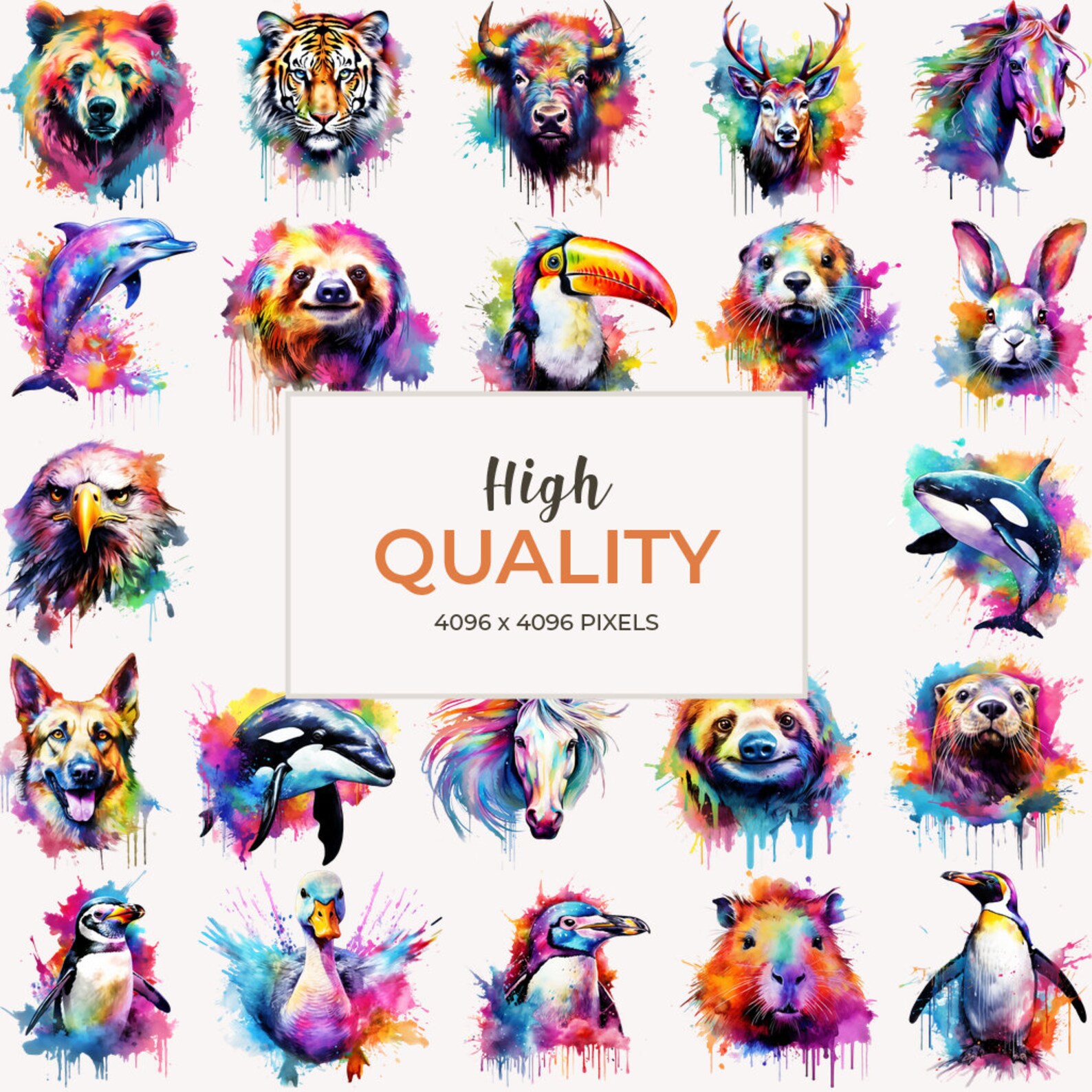 Watercolor Rainbow Animals Clipart Bundle, Cute Rainbow Animals Clip ...