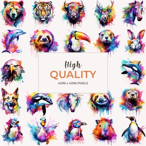 Watercolor Rainbow Animals Clipart Bundle, Cute Rainbow Animals Clip ...