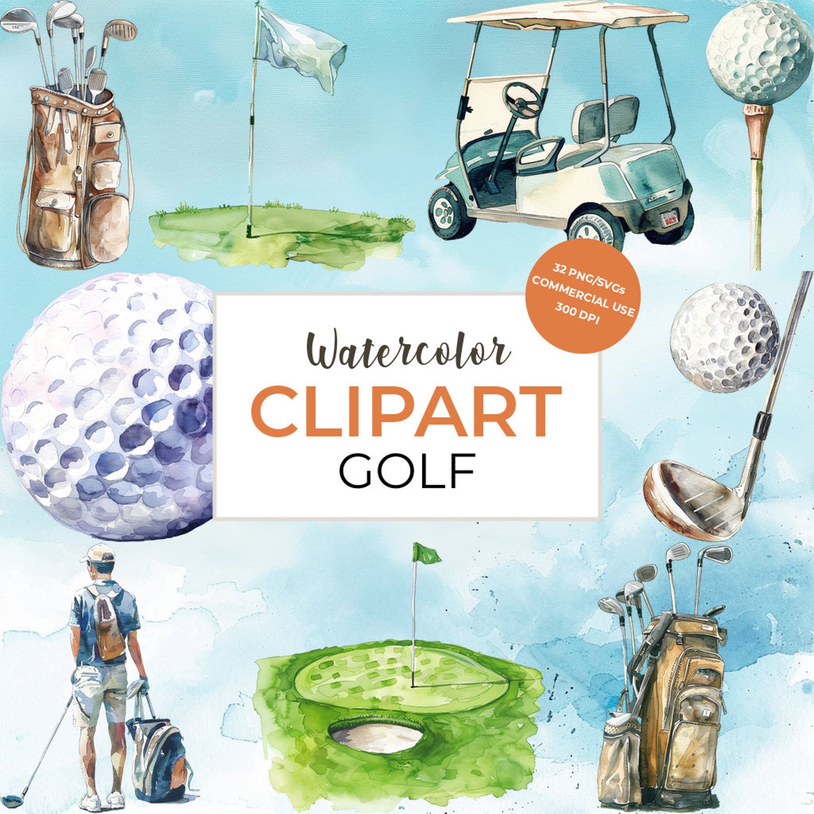 Watercolor Golf Clipart Bundle, Cute Golf Clip Art, Golf PNG, SVG - Etsy