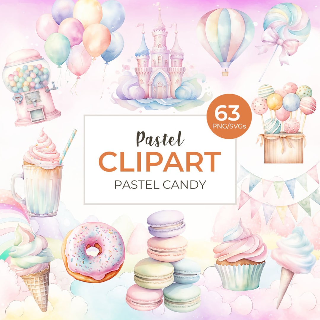 Pastel Candy Clipart Bundle, Cute Candy Clip Art, Candy PNG, SVG, Floss ...