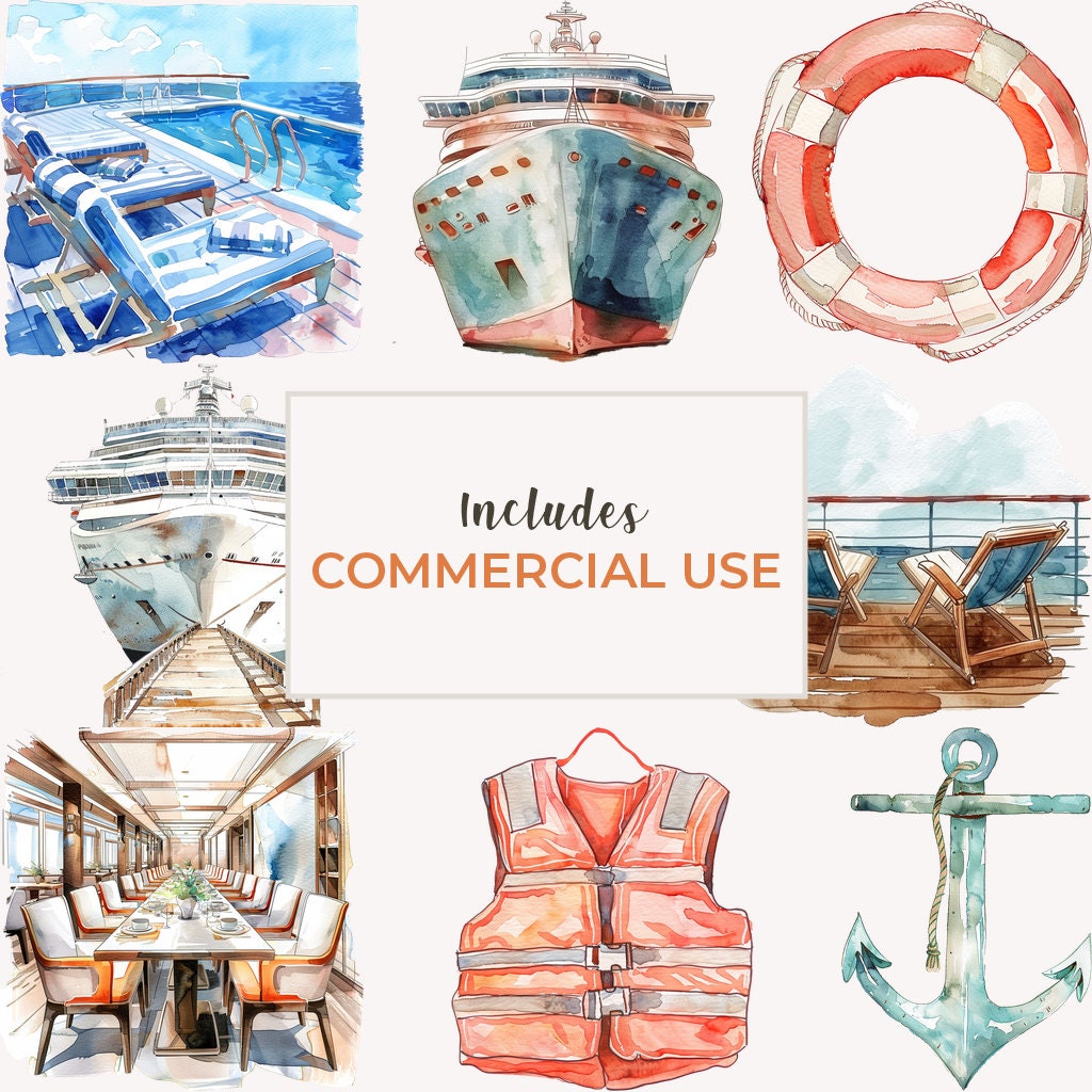 Watercolor Cruise Clipart Bundle, Cute Cruise Clip Art, Cruise PNG, SVG ...