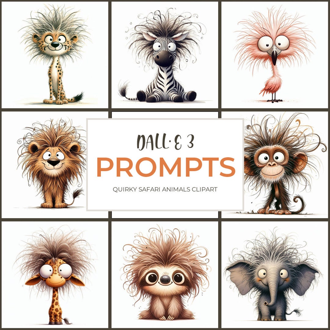Quirky Safari Animals Bing DALLE 3 AI Art Prompt Guide, 32 Prompts and ...