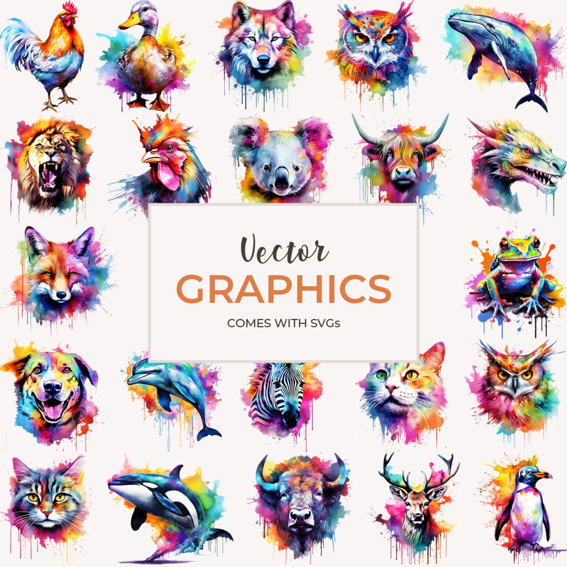 Watercolor Rainbow Animals Clipart Bundle, Cute Rainbow Animals Clip ...