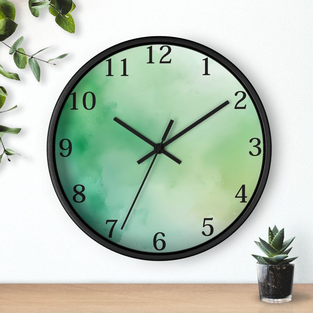 Green Watercolor Wall Clock, Nature Inspired Decor, Unique Kitchen ...