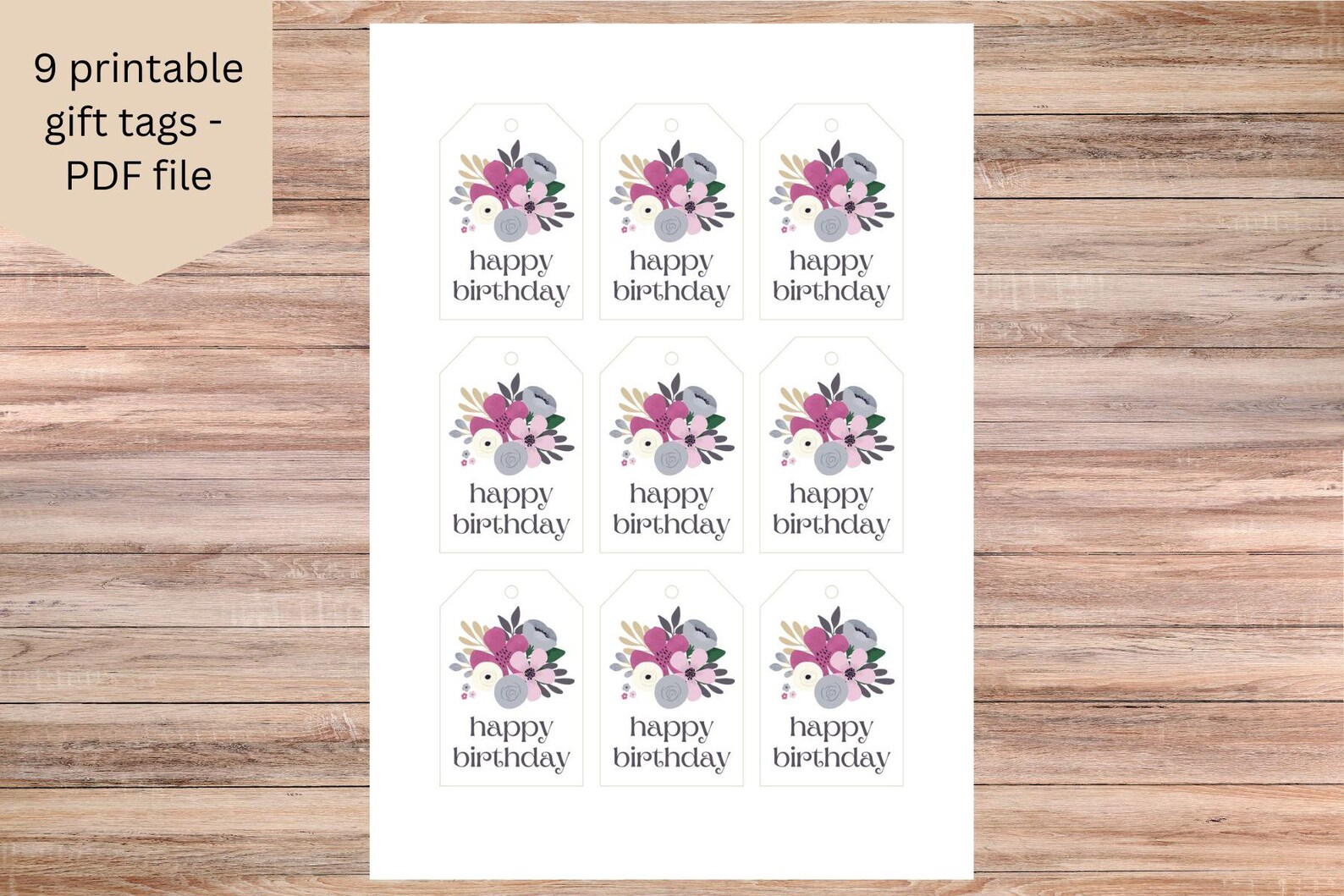 Birthday Gift Tags Printable PDF Digital Download Happy Birthday Floral ...