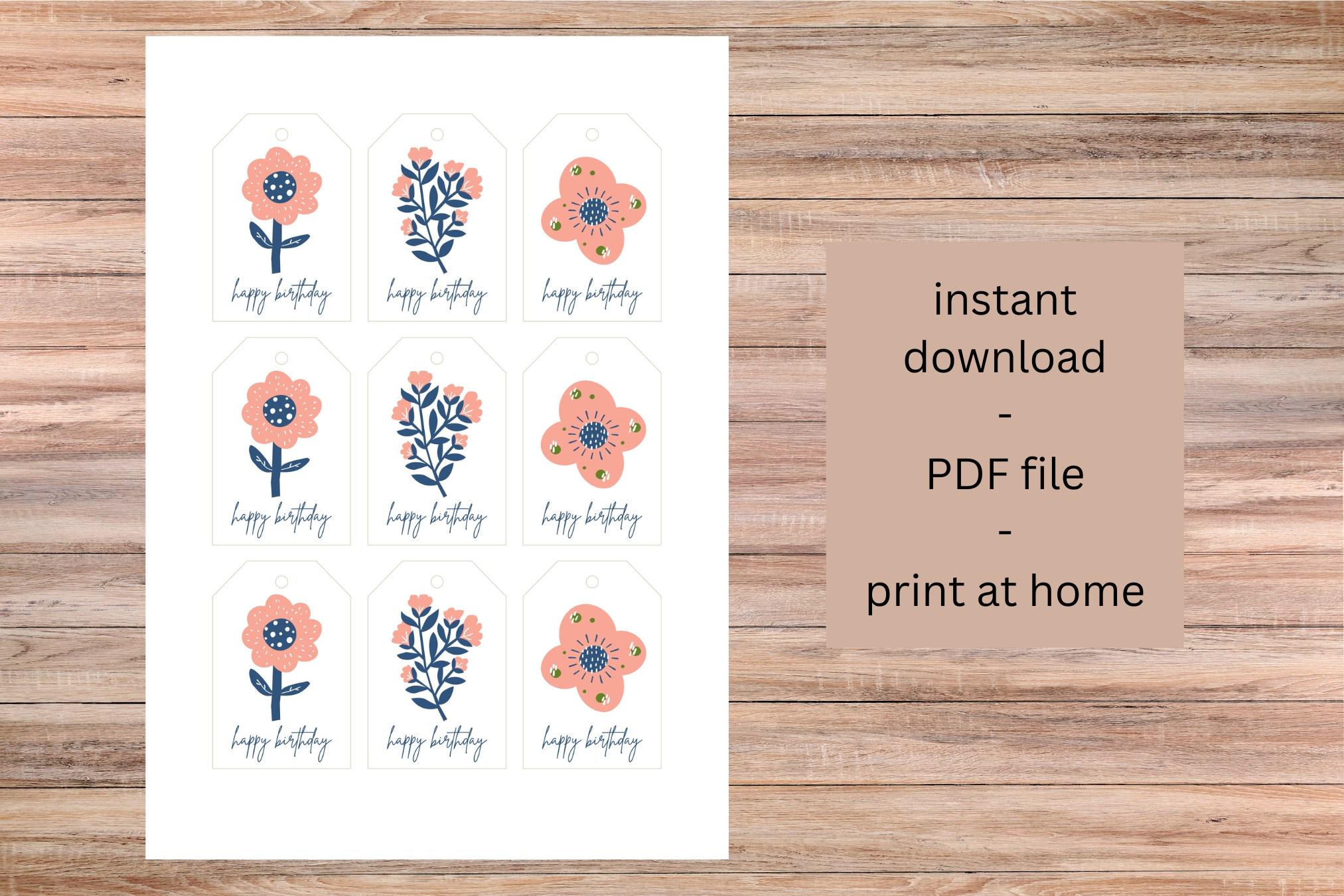 Birthday Gift Tags Printable PDF Digital Download Happy Birthday Floral ...