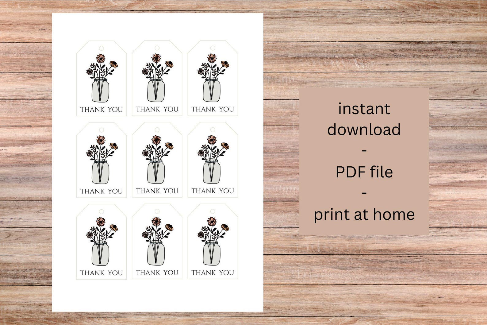 Thank You Tags Printable PDF Digital Download Swing Tags Gift Tags ...