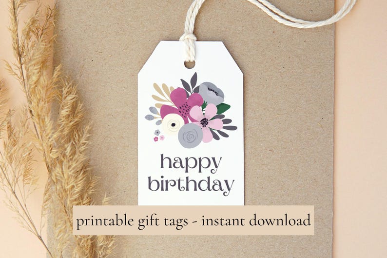 Birthday Gift Tags Printable PDF Digital Download Happy Birthday Floral ...