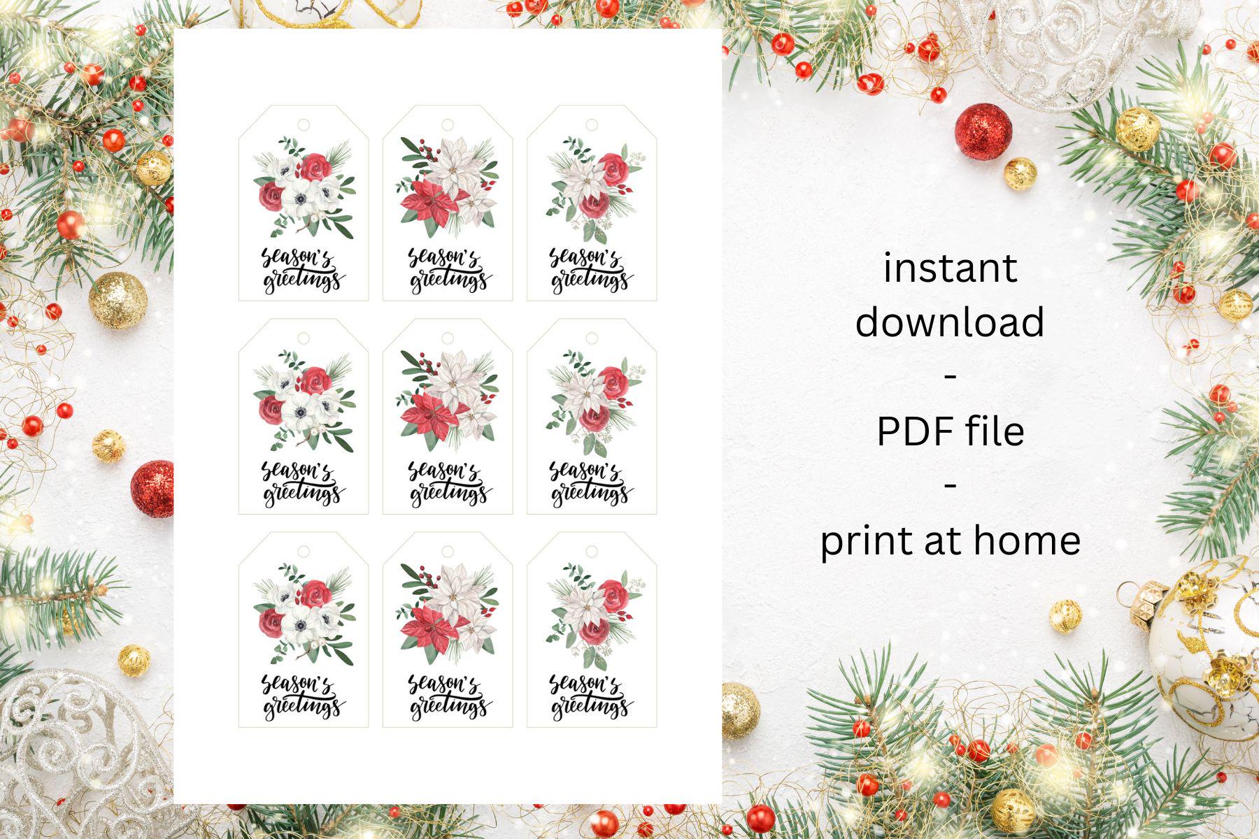Christmas Gift Tags Printable PDF Digital Download Christmas Flowers ...