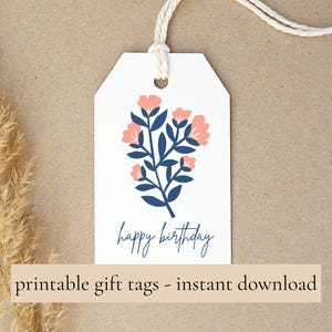 Birthday Gift Tags Printable PDF Digital Download Happy Birthday Floral ...