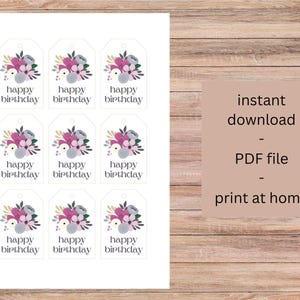 Birthday Gift Tags Printable PDF Digital Download Happy Birthday Floral ...