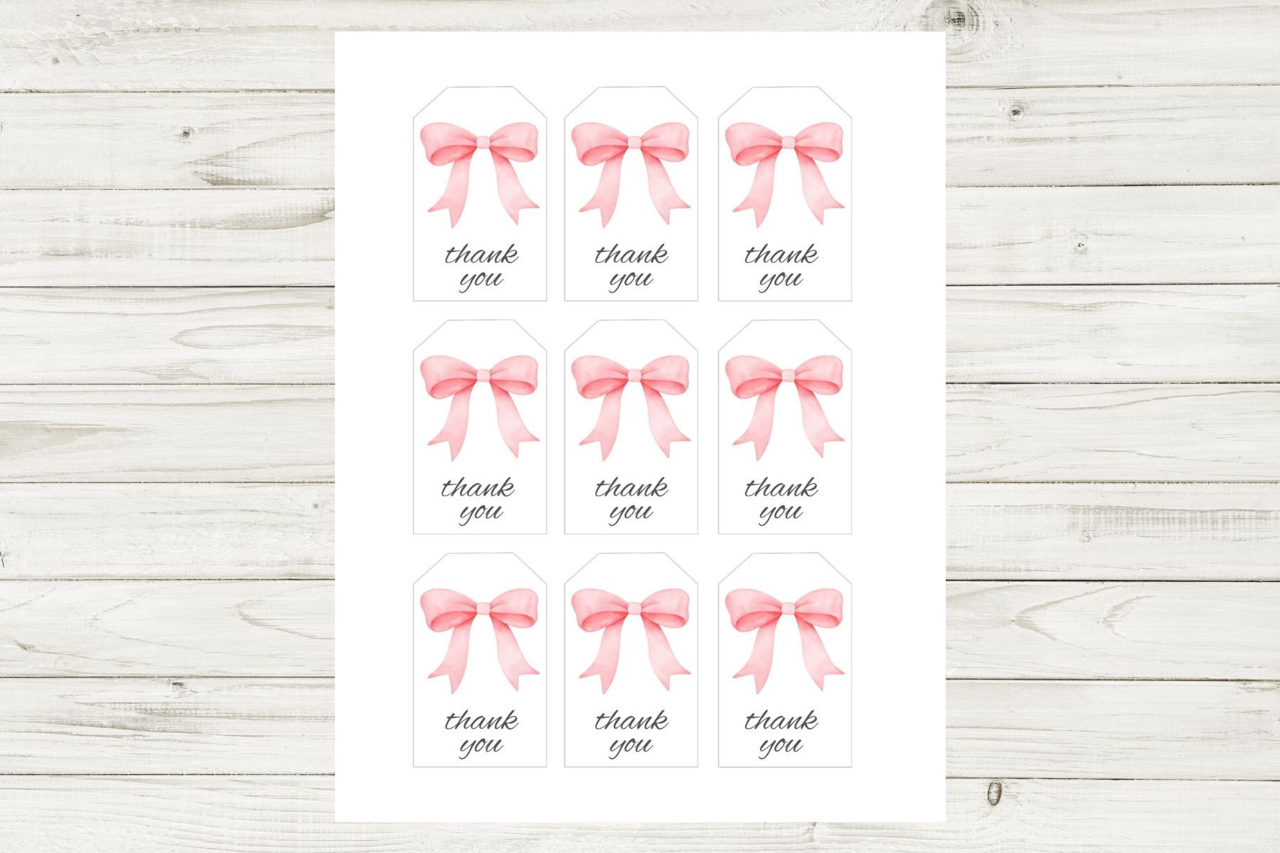 Thank You Tags Printable PDF Digital Download Coquette Gift Tags Pink ...