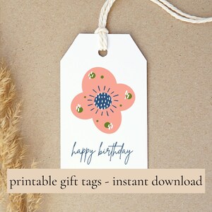 Birthday Gift Tags Printable PDF Digital Download Happy Birthday Floral ...