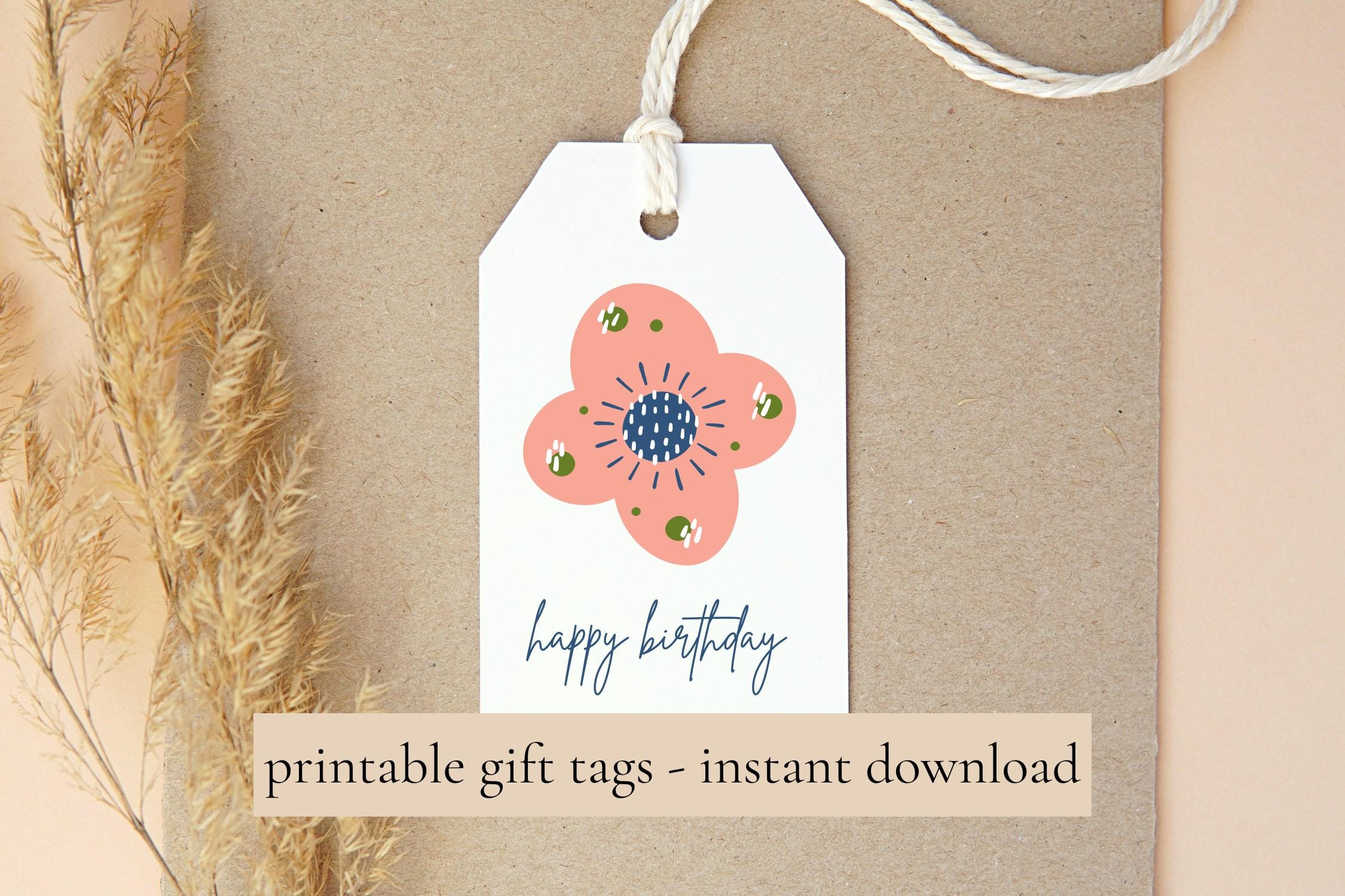 Birthday Gift Tags Printable PDF Digital Download Happy Birthday Floral ...