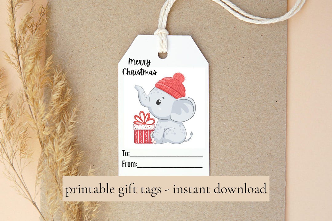 Christmas Gift Tags Printable PDF Digital Download Elephant Gift Tag ...