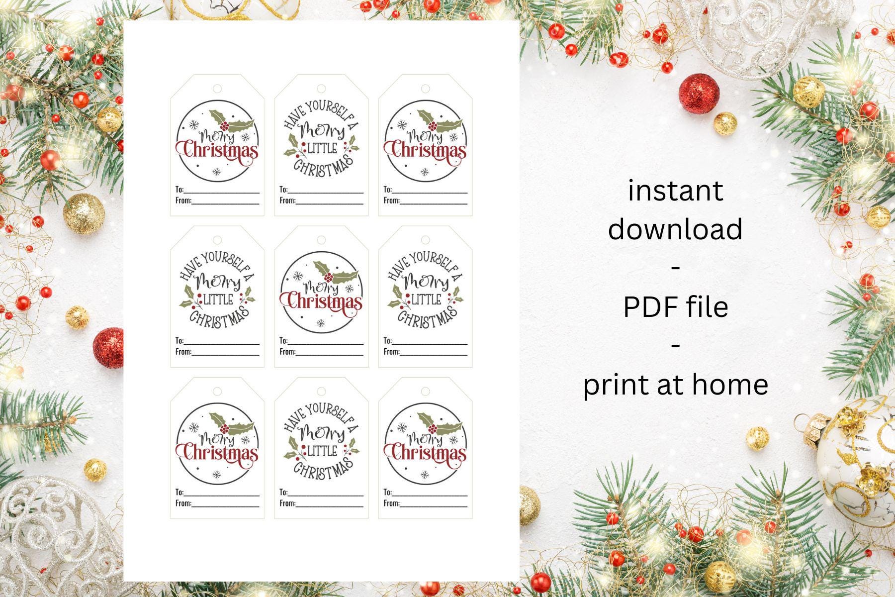 Christmas Gift Tags Printable PDF Digital Download Instant Download ...