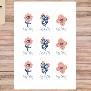 Birthday Gift Tags Printable PDF Digital Download Happy Birthday Floral ...