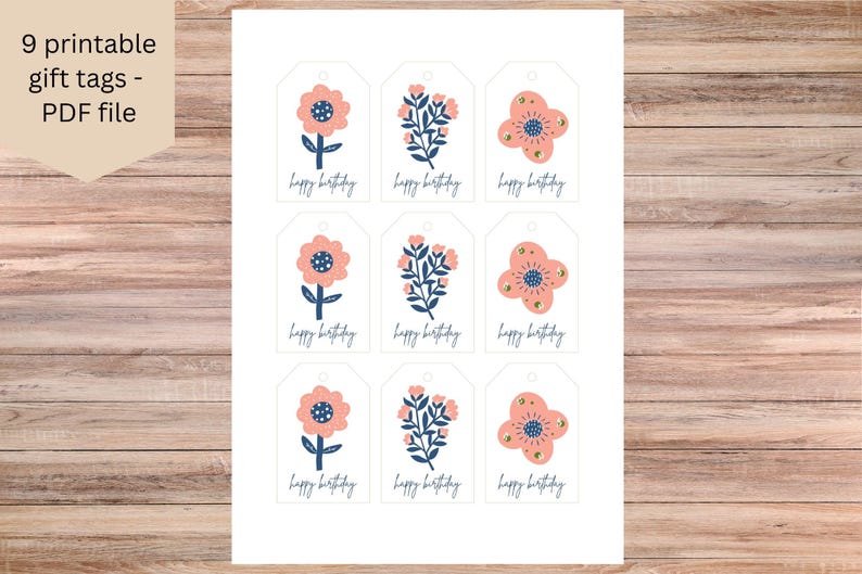Birthday Gift Tags Printable PDF Digital Download Happy Birthday Floral ...