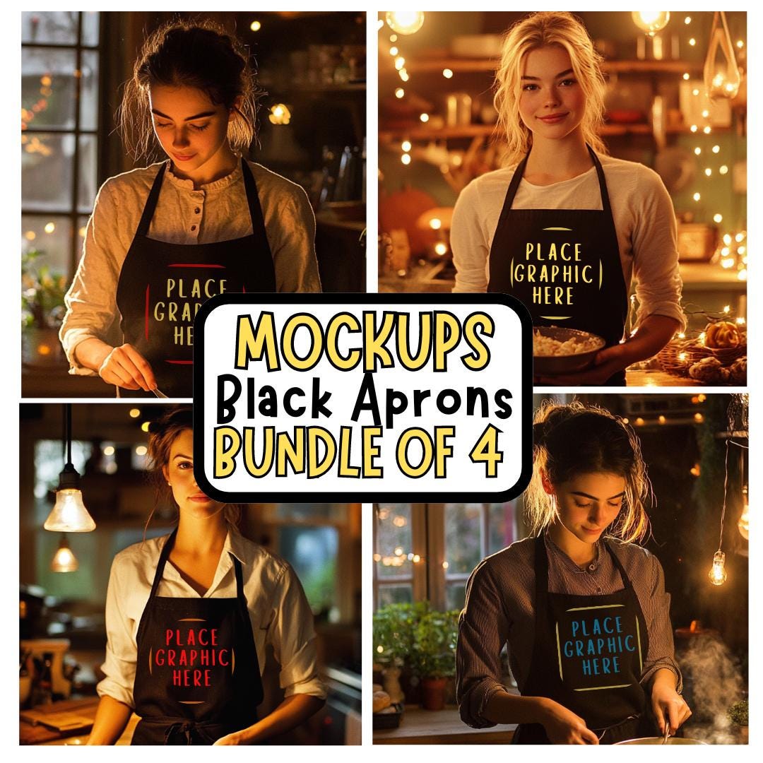 Black Apron Mockups Bundle of 4 Kitchen Cooking Aprons Fashion ...