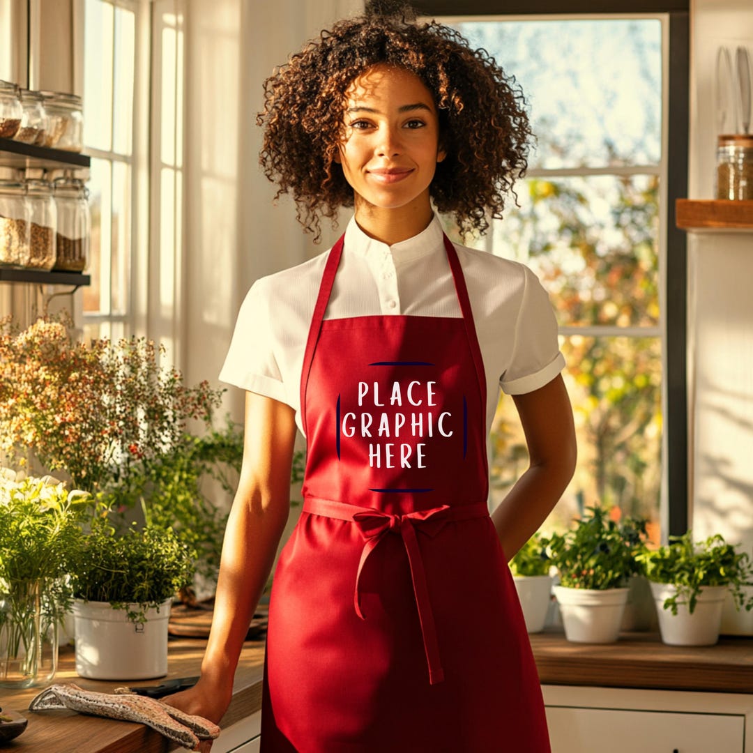 Red Apron Mockup Kitchen Model Woman Cooking Fashion Templates, Mock ...