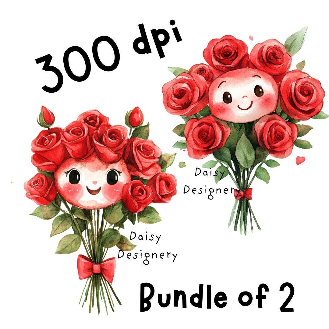 Valentine Cute Sweet Red Roses Png, Kids Cards Flower Character ...