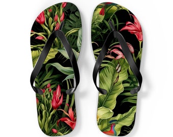 Swim Shoes Tropical Palm Tree Flip Flops Beach Sandals Vacation Wear Summer Shoes Palm Leaf ...