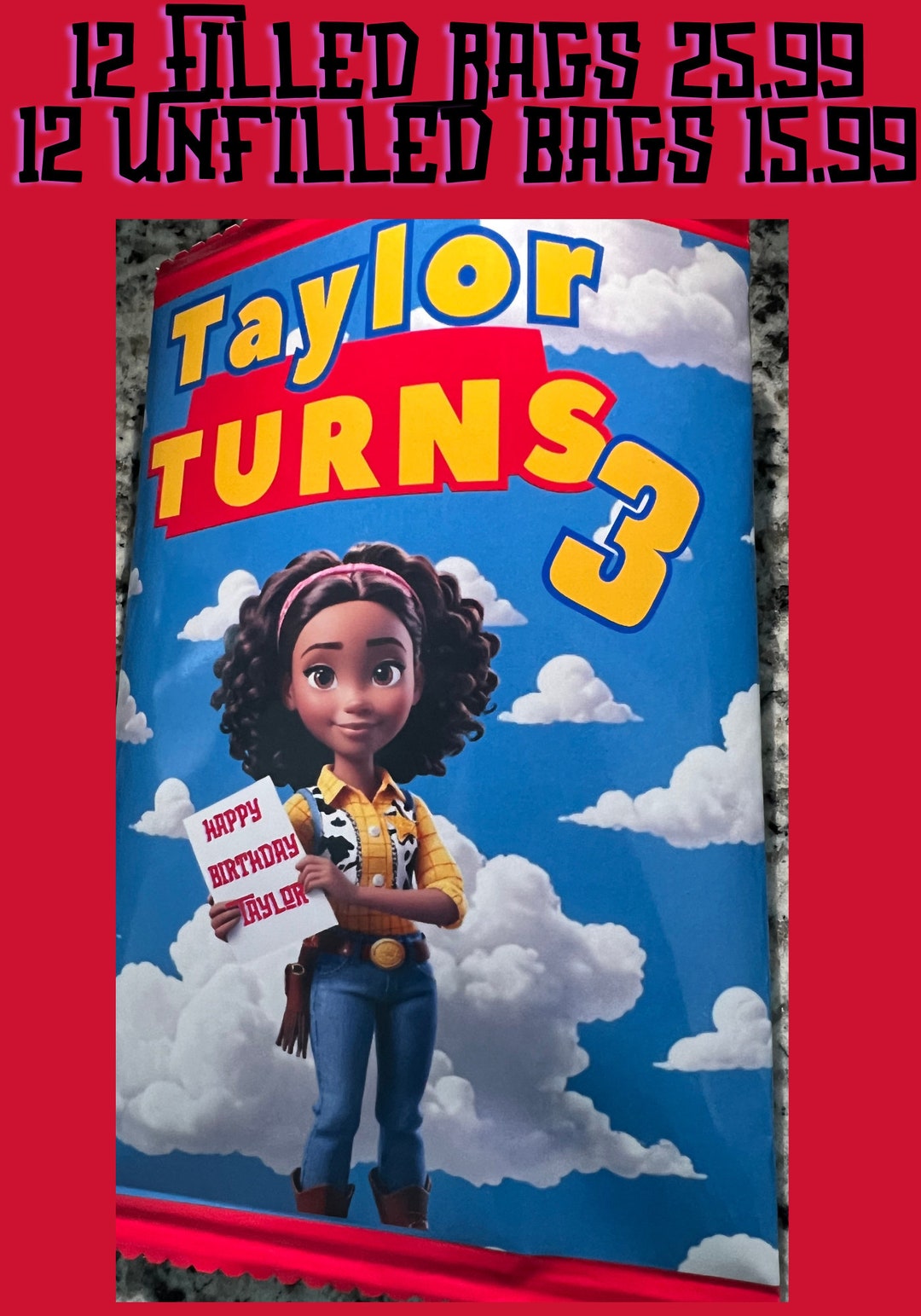 Custom Chip Bags Girl Toy Story Theme, Personalized Party Favors ...